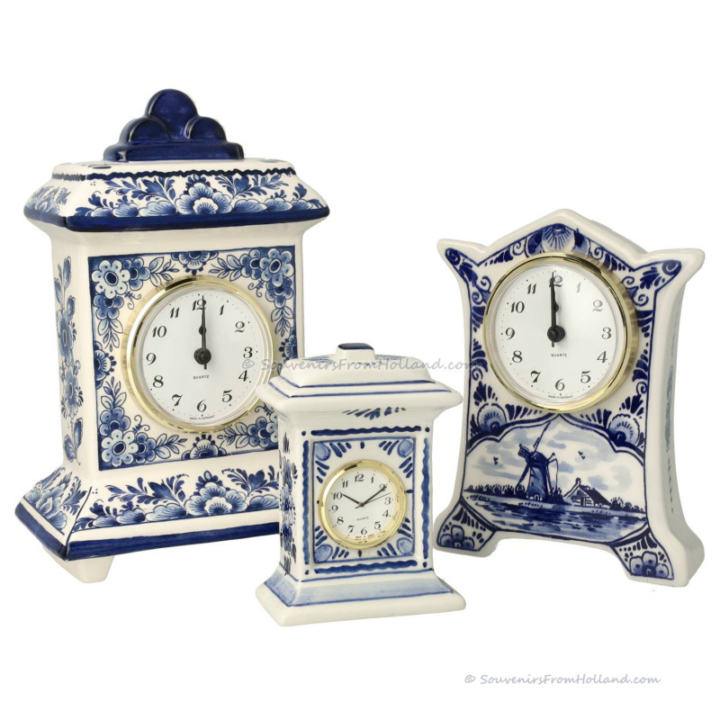 Standing Clock flower decoration Delft Blue 20cm - Clocks • Souvenirs ...
