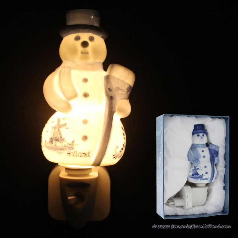 Snowman Night Wall Light - Delft Blue - • Souvenirs from Holland