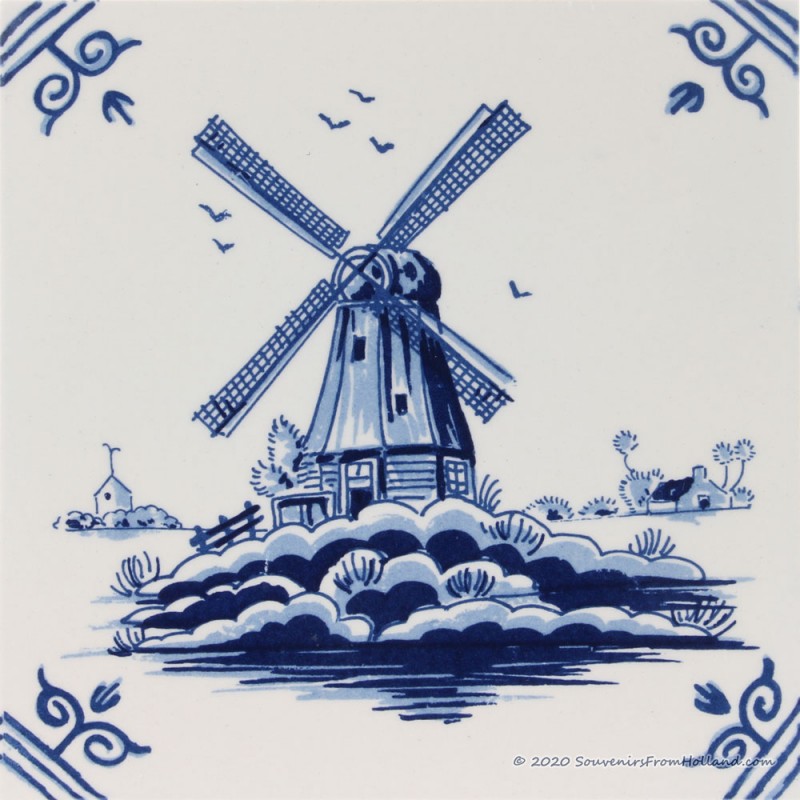 Windmill Barn - Tile 15x15cm - Delft Blue • Souvenirs from Holland