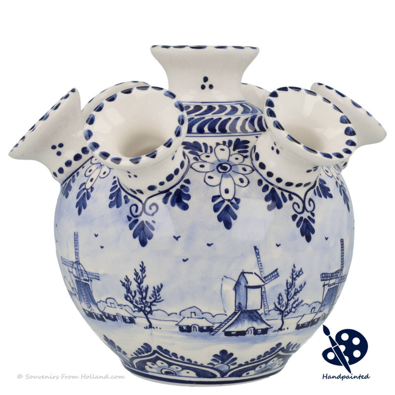 Tulip Vase Windmill Landscape - Handpainted Delft Blue - Vases Flower ...