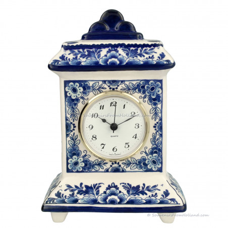 Standing Clock flower decoration Delft Blue 20cm - Clocks • Souvenirs ...