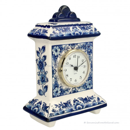 Standing Clock flower decoration Delft Blue 20cm - Clocks • Souvenirs ...